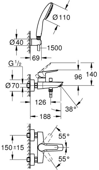 GROHE 25283002 - Vanová baterie s příslušenstvím DN 15 lesklý chrom