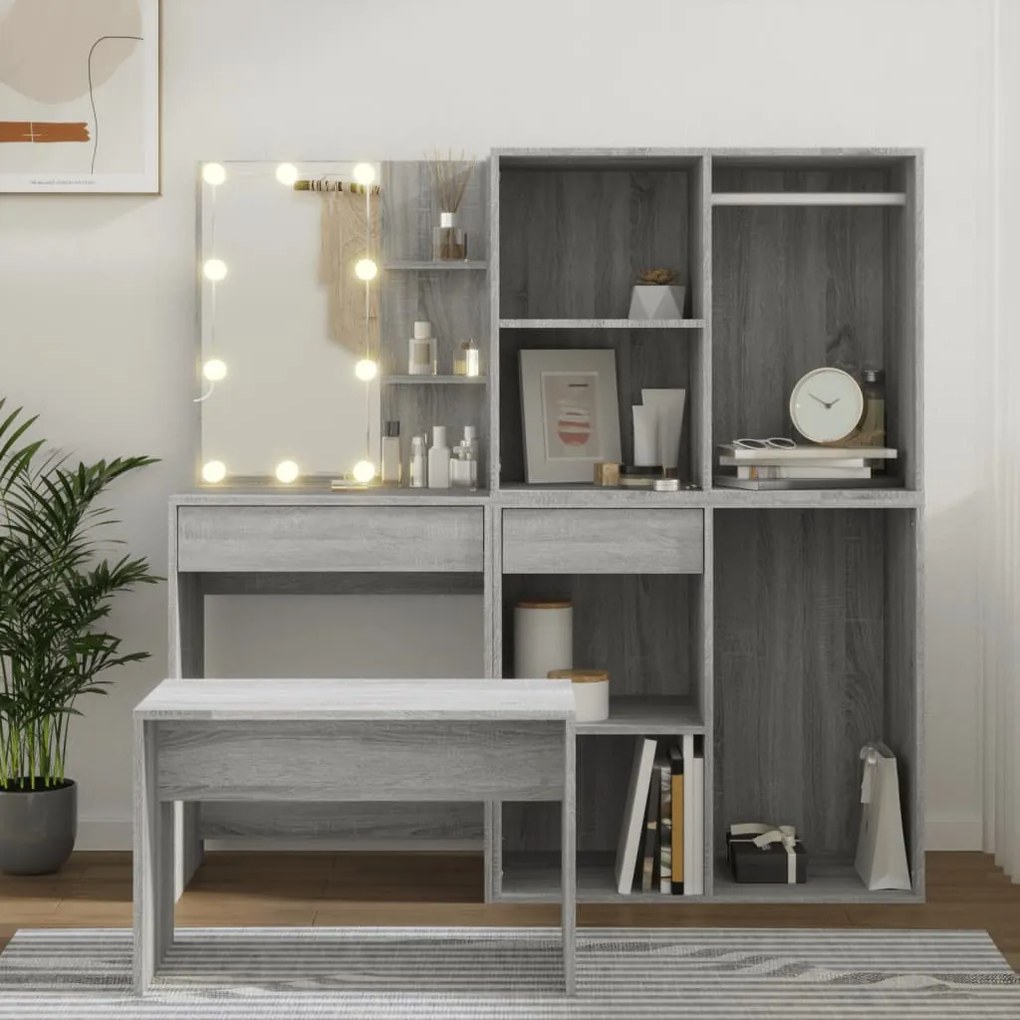 Toaletní stolek sada s LED šedý sonoma kompozitní dřevo 3114105