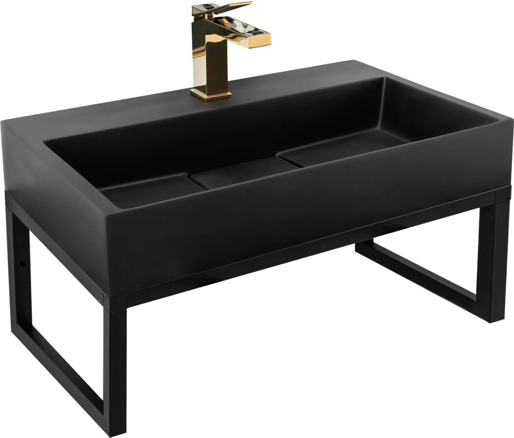 Rea, Konglomerátové umyvadlo na desku REA GOYA - matné černé 60CM + konzole, KPL-U8779