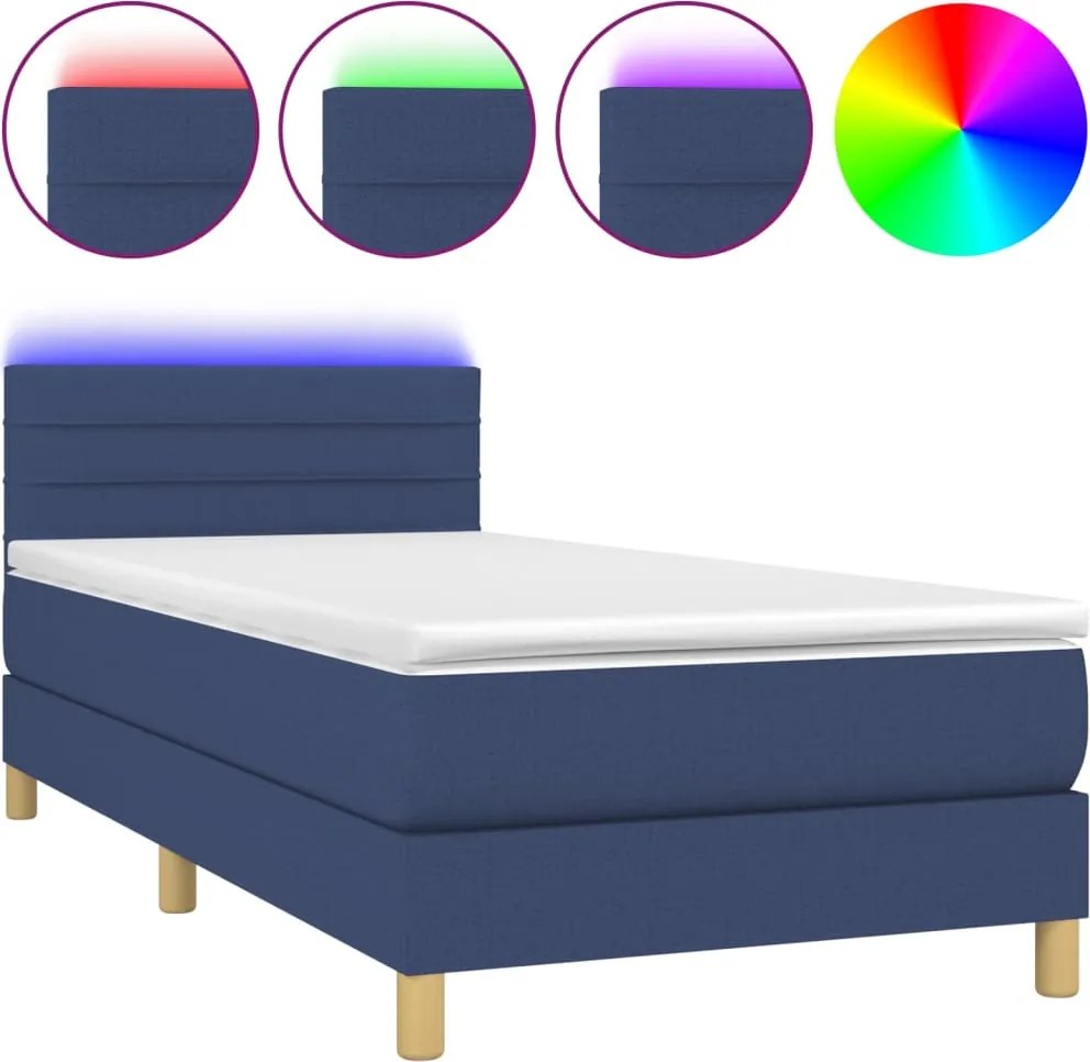 Box spring postel s matrací a LED modrá 80 x 200 cm textil 3133755