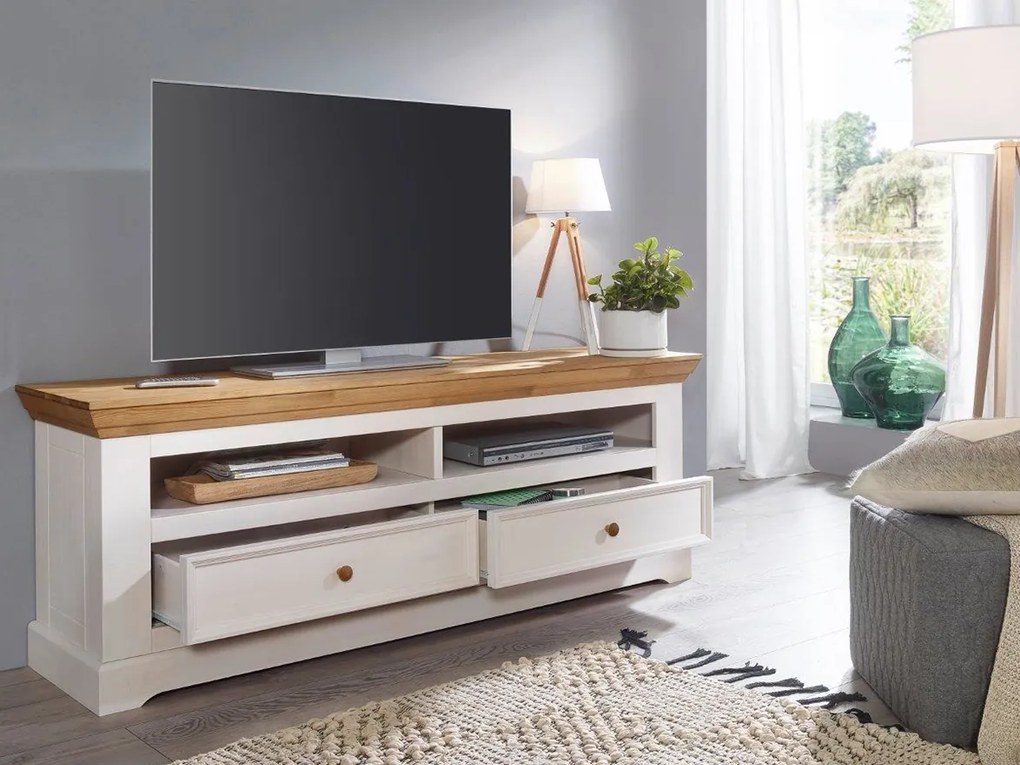 Bílý nábytek TV stolek Marone, dekor bílá-dřevo, masiv, borovice