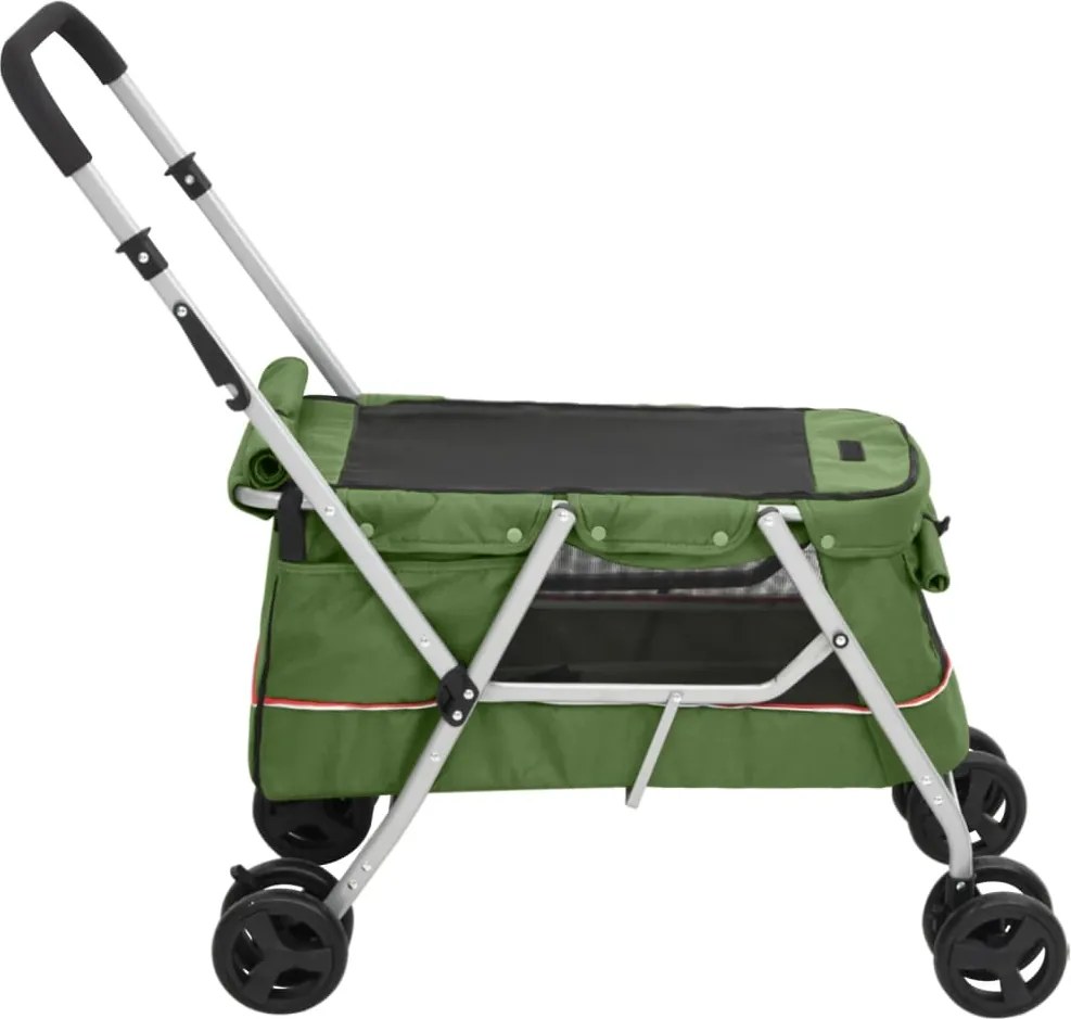 Skládací kočárek pro psa zelený 100 x 49 x 96 cm lněná tkanina 172204
