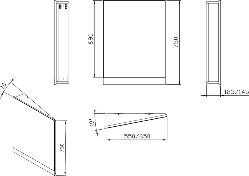 Ravak Zrcadlo 10° 650 L bílá
 650 x 150 x 750 X000001076