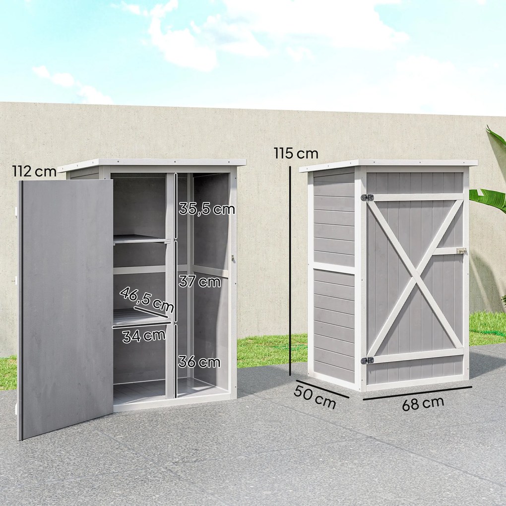 Outsunny zahradní přístřešek na nářadí police jedle černá+šedá+bílá 75x56x115cm | Aosom