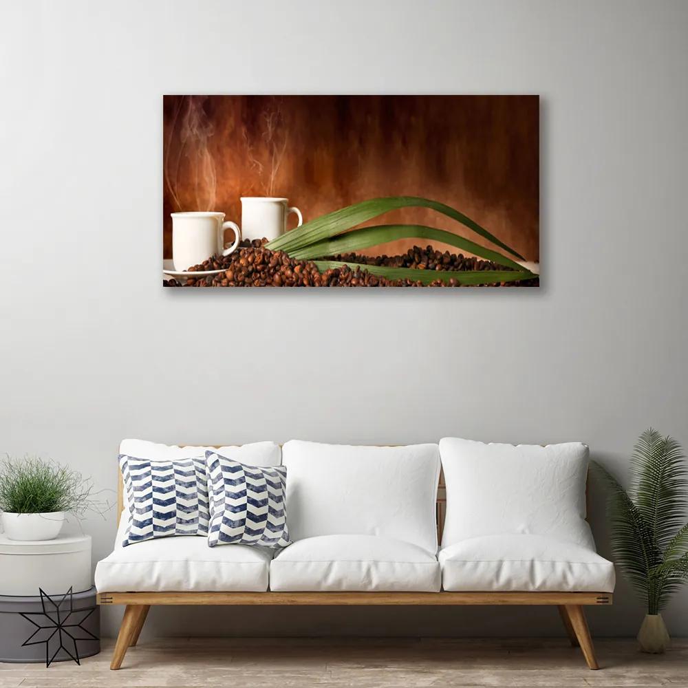 Obraz na plátně Šálky Káva Zrnka Kuchyně 140x70 cm
