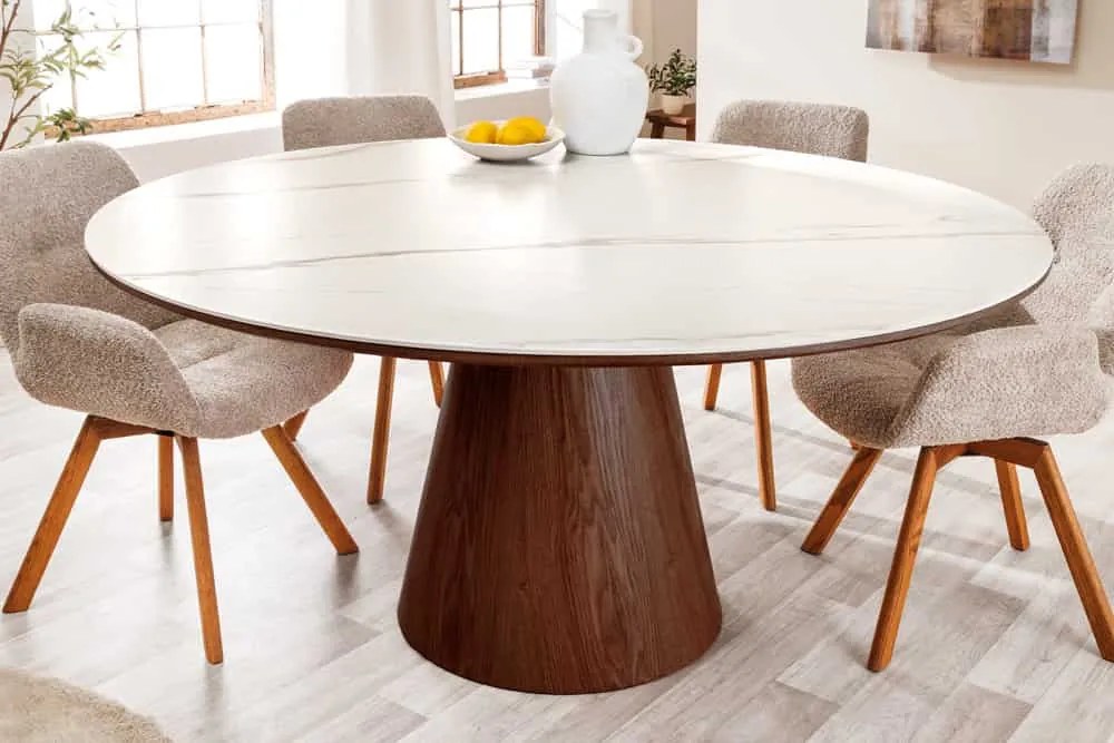 Kulatý jídelní stůl Parthenia 120 cm vzor ořech