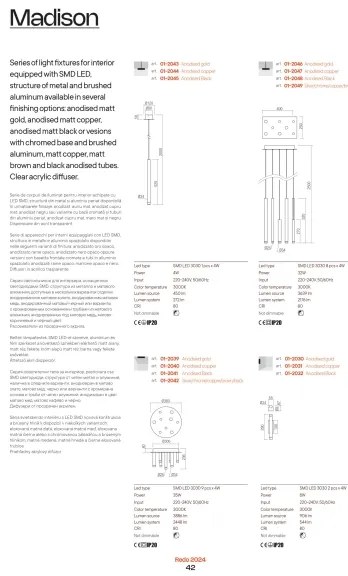 Redo 01-2034 - LED Nástěnné svítidlo MADISON 4xLED/4W/230V měď
