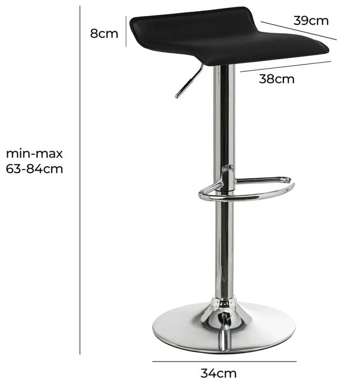 Černé čalouněné barové stoličky v sadě 2 ks s nastavitelnou výškou (výška sedáku 63 cm) – Casa Selección