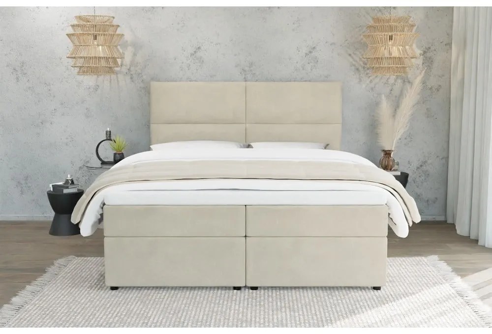Béžová boxspring postel s úložným prostorem 140x200 cm Rico – Ropez
