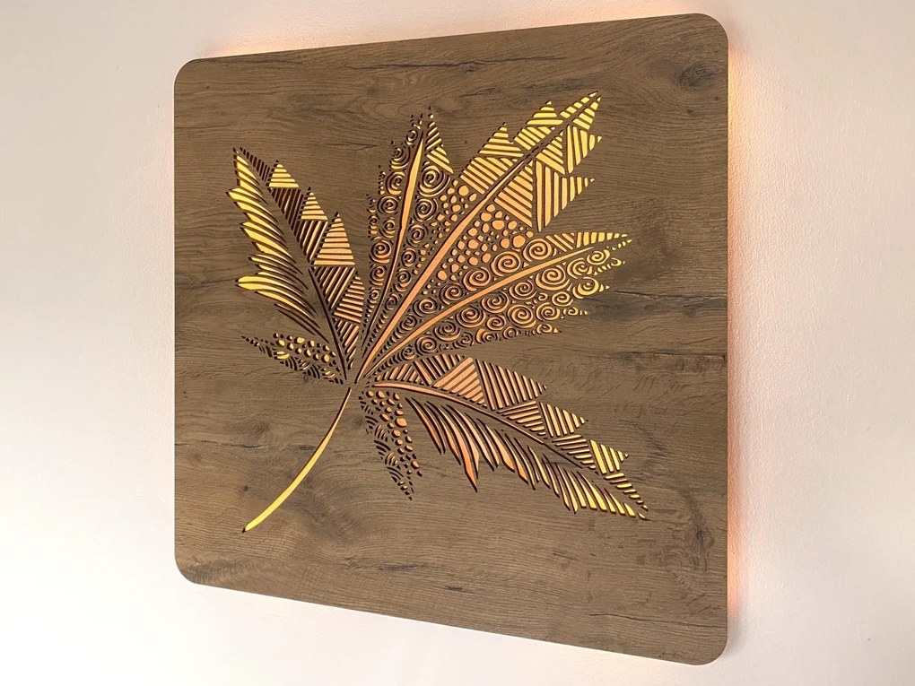 Li-Go "List javoru" světelný obraz s baterií 62x62cm varianta: ovládání na obraze bez dálkového ovladače, provedení: jedle