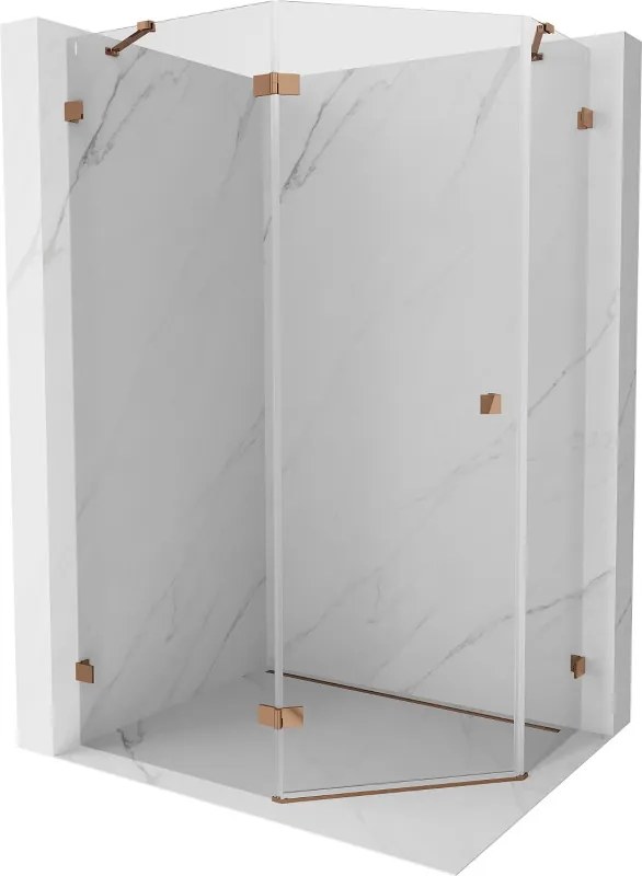 Mexen Lunar, Pětiúhelníkový sprchový kout Mexen Lunar s výklopným levým oknem 100 x 90 cm, 8mm čiré sklo, profil růžové zlato, 831-100L-090P-60-00-L