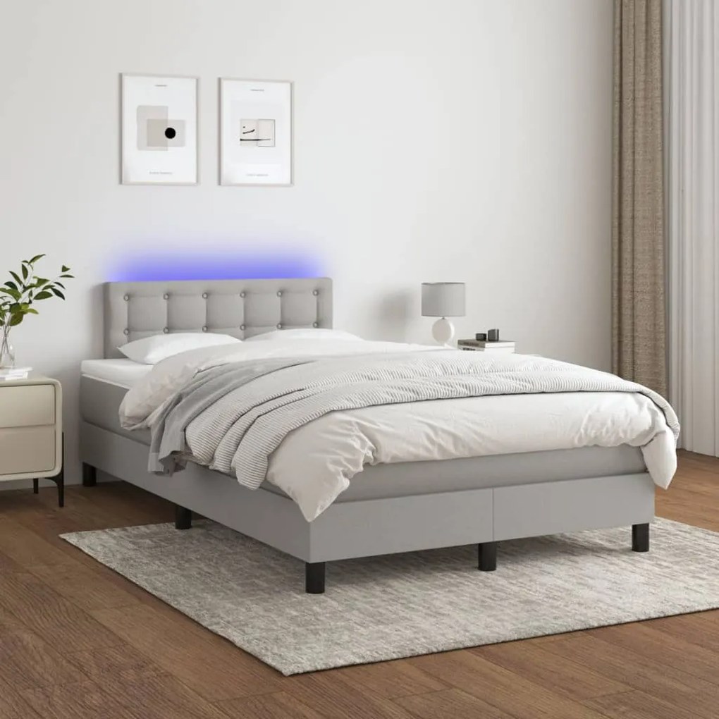 Box spring postel s matrací a LED světle šedá 120x200 cm textil 3133461