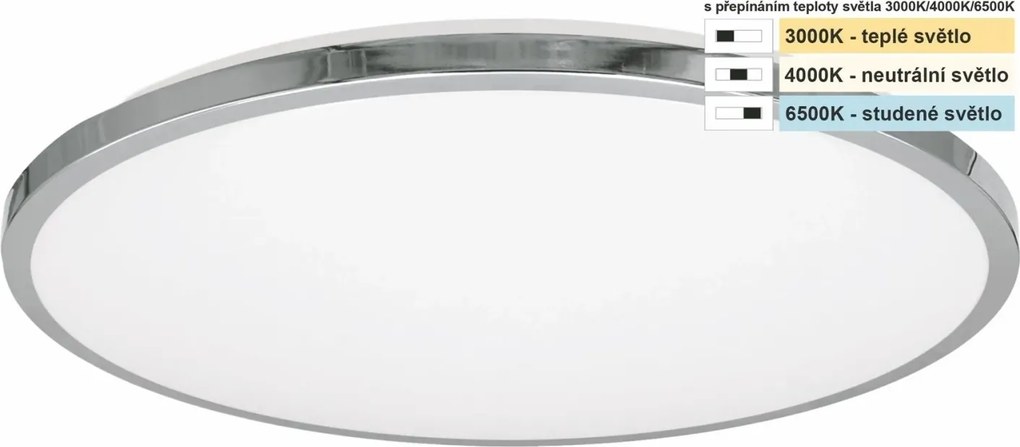 Top Light Koupelnové stropní LED svítidlo Silver KM CCT 18W IP44 1800lm pr. 34cm