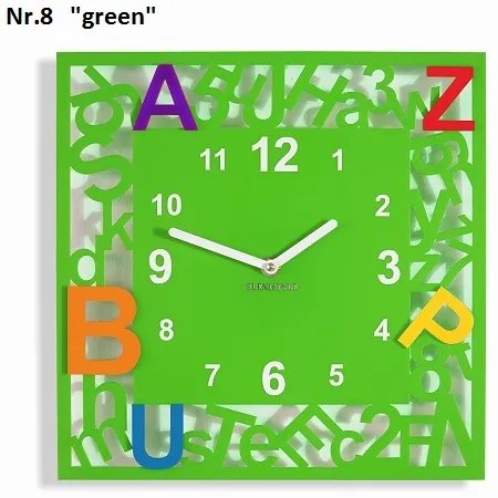 Dětské hodiny na zeď s barevnými písmenky Zelená