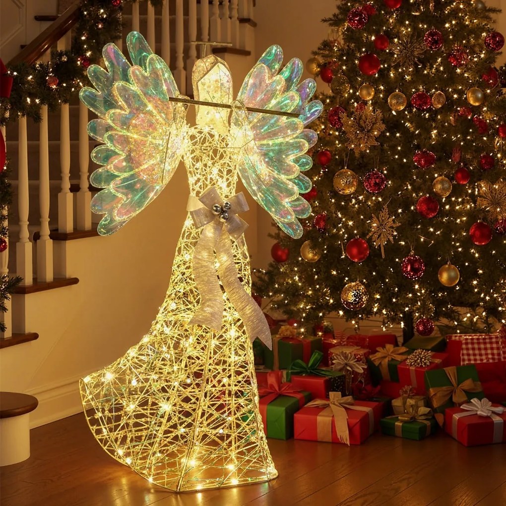 Costway Svítící vánoční anděl s flétnou 158 cm, 250 LED