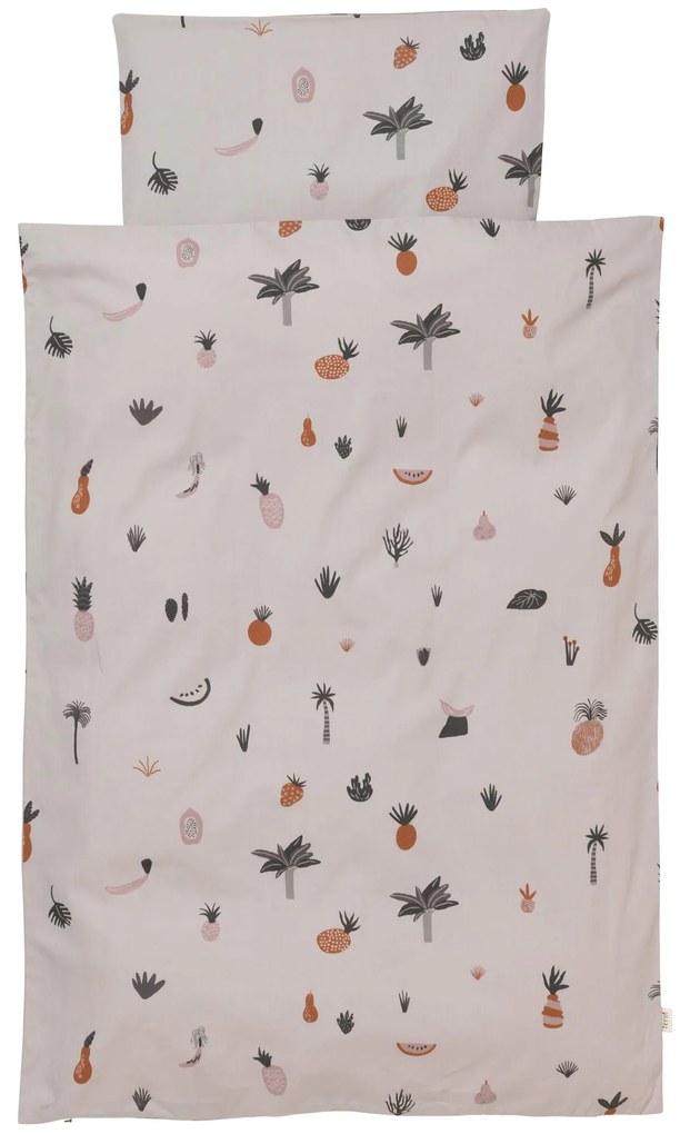 ferm LIVING Dětské bavlněné povlečení Fruiticana 100x140 cm, béžová barva, šedá barva, textil