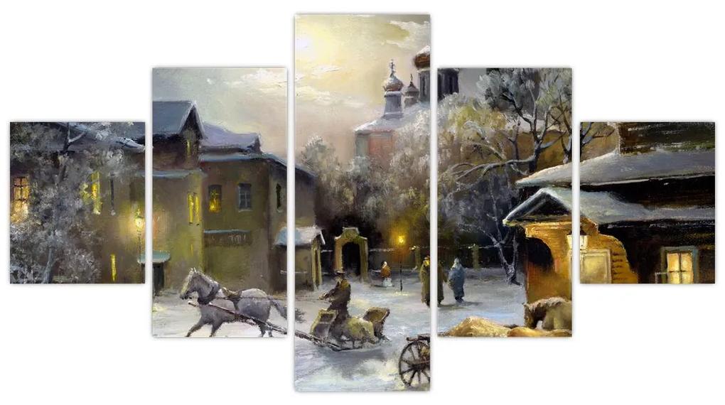 Obraz - Zimní vesnička (125x70 cm)