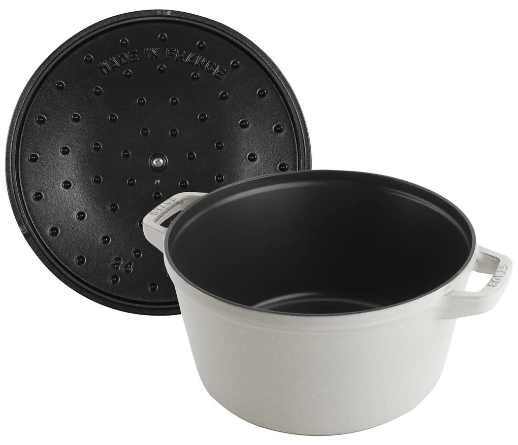 Staub Cocotte 3 dílná sada litinového hrnce, pánve a pekáče 24 cm, bílá lanýžová, 40508-388