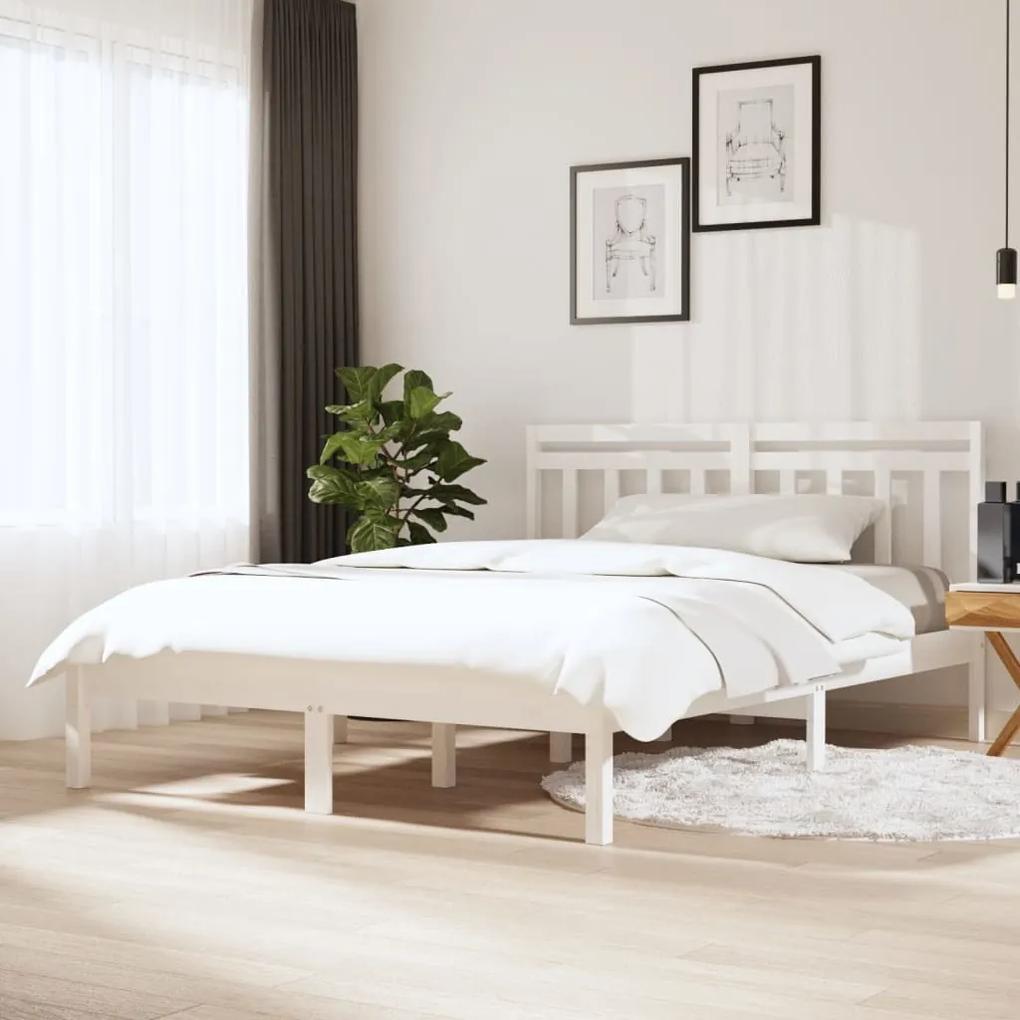 vidaXL Rám postele 135 x 190 cm Double masivní dřevo [3100567] Barva: Bílá