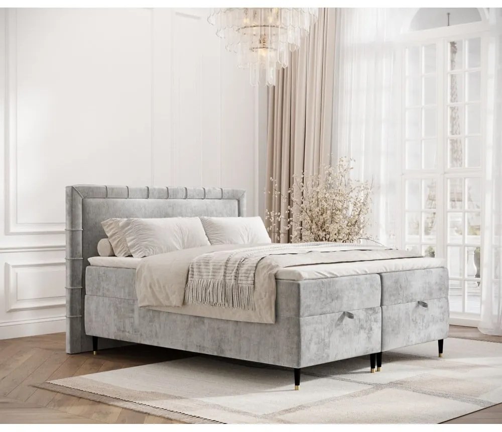 Světle šedá boxspring postel s úložným prostorem 160x200 cm Voyage – Maison de Rêve