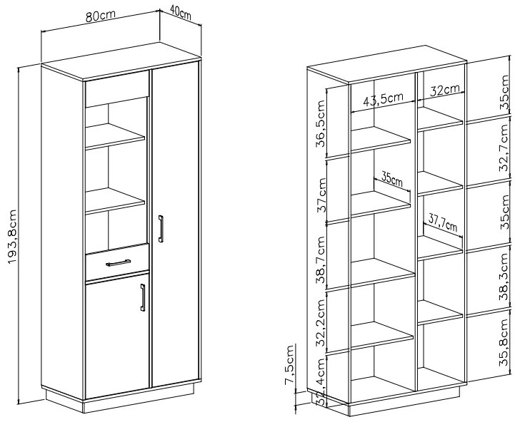 Kombinovaná vitrína Santiago - dub piškotový