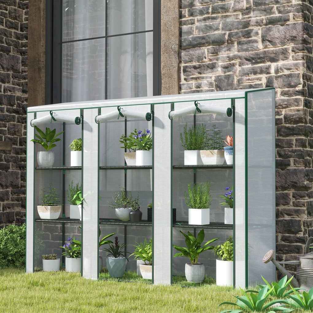 Outsunny 3patrový PVC skleník s ocelovým rámem, 2 rolovací dveře na zip — 215 x 46 x 151 cm, bílý