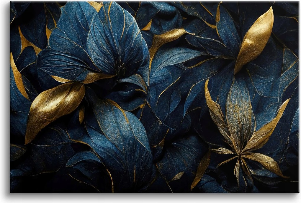 Obraz na plátně Obrazy na zeď do obývacího pokoje Květiny listy zlato 80x120 cm