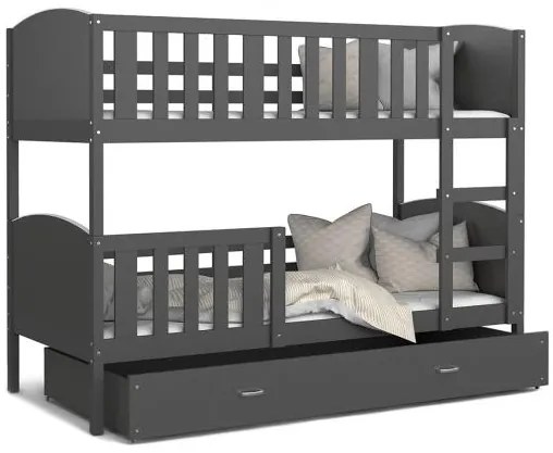 Dětská patrová postel TAMI 90x200 cm s šedou konstrukcí v šedé barvě