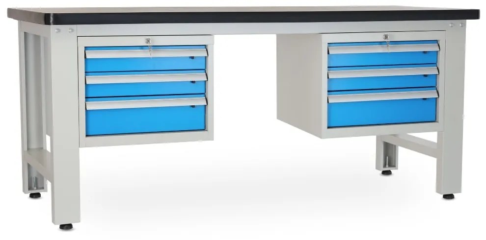 Dílenský stůl Solid MDF-33, 210 cm, 2 závěsné boxy, černá