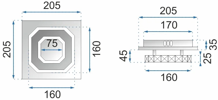 Stropní LED křišťálové svítidlo PLATON single square - 8W