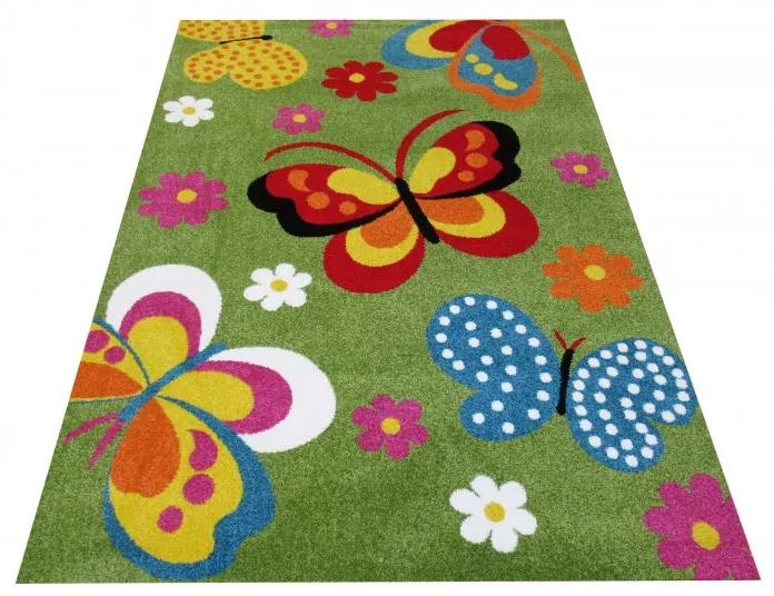 Dětský koberec Mondo motýlci / zelená - 160 x 220 cm
