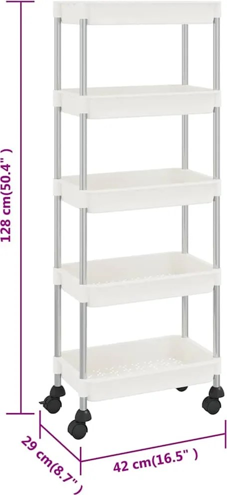 Kuchyňský vozík s 5 patry bílý 42x29x128 cm železo a ABS 336332