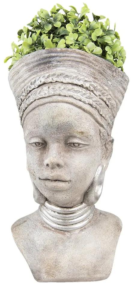 Šedý cementový květináč africká žena - 16*15*29 cm