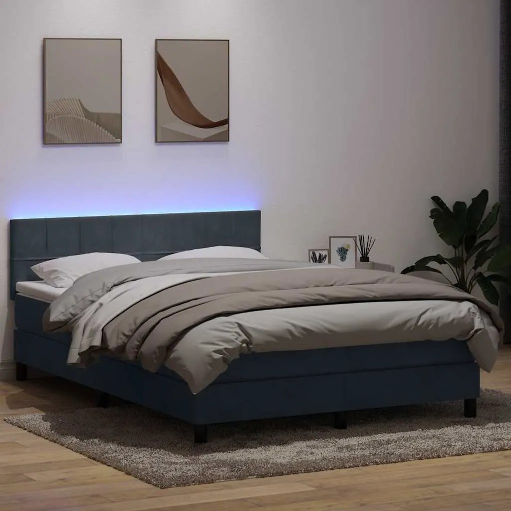 Box spring postel s matrací a LED tmavě šedá 160x210 cm samet 3316888