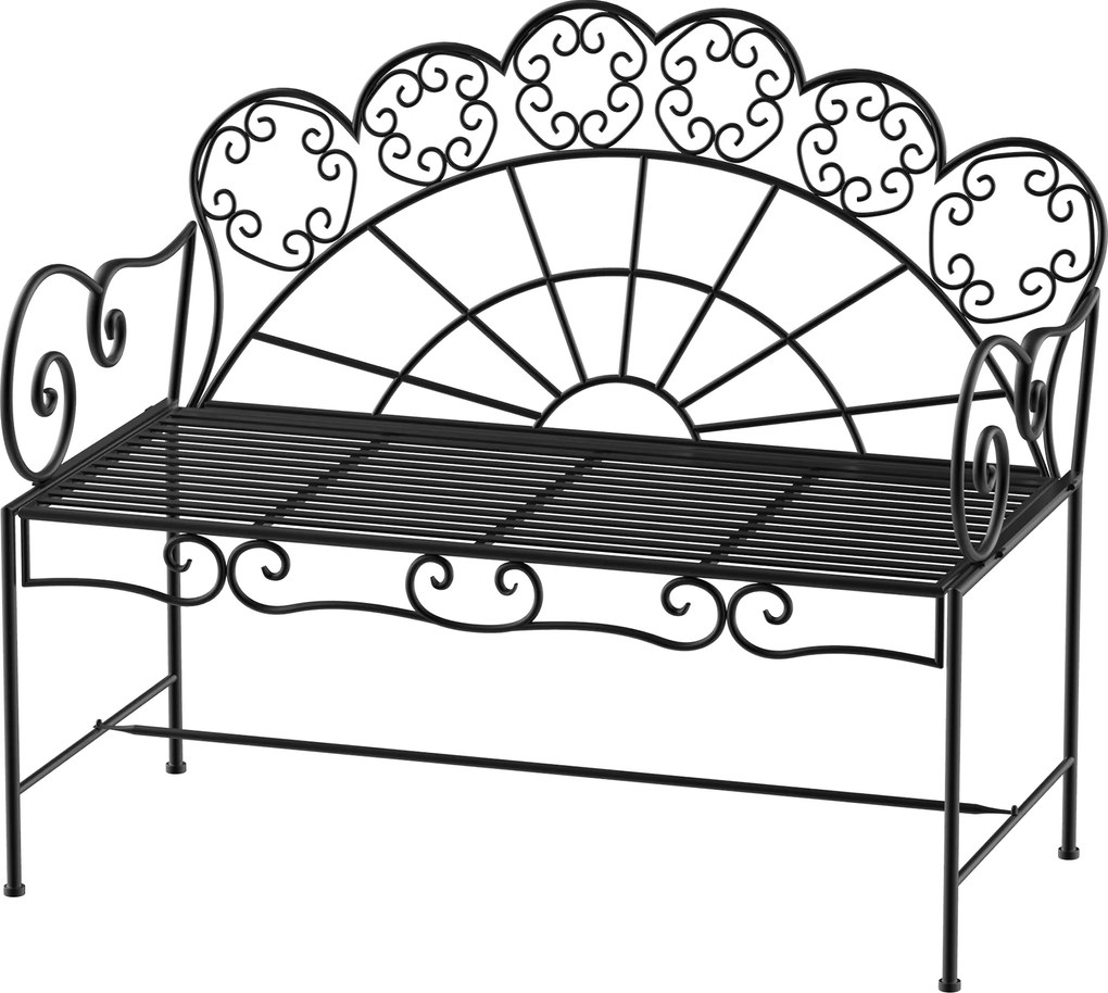 Zahradní lavička Outsunny 2místná kovová 107 x 55,5 x 90,5 cm robustní nerezavějící odolná proti povětrnostním vlivům pro zahradu balkon park černá |…