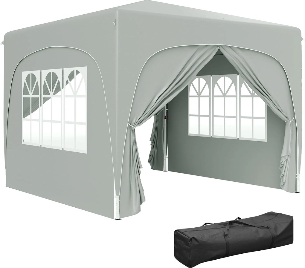 Outsunny Pavilon 3x3m, Voděodolný Stabilní Zimní Skládací Pavilon s UV Ochrannou 50+, Skládací Party Stan s 4 Bočními Panely a Taškou pro Přenášení, Z
