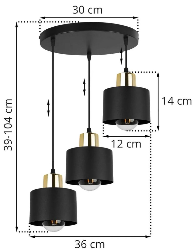 Závěsné svítidlo PANTA, 3x černé kovové stínítko, O, G