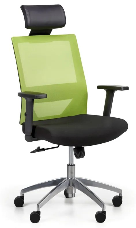Kancelářská židle se síťovaným opěrákem WOLF II, nastavitelné područky, hliníkový kříž, modrá
