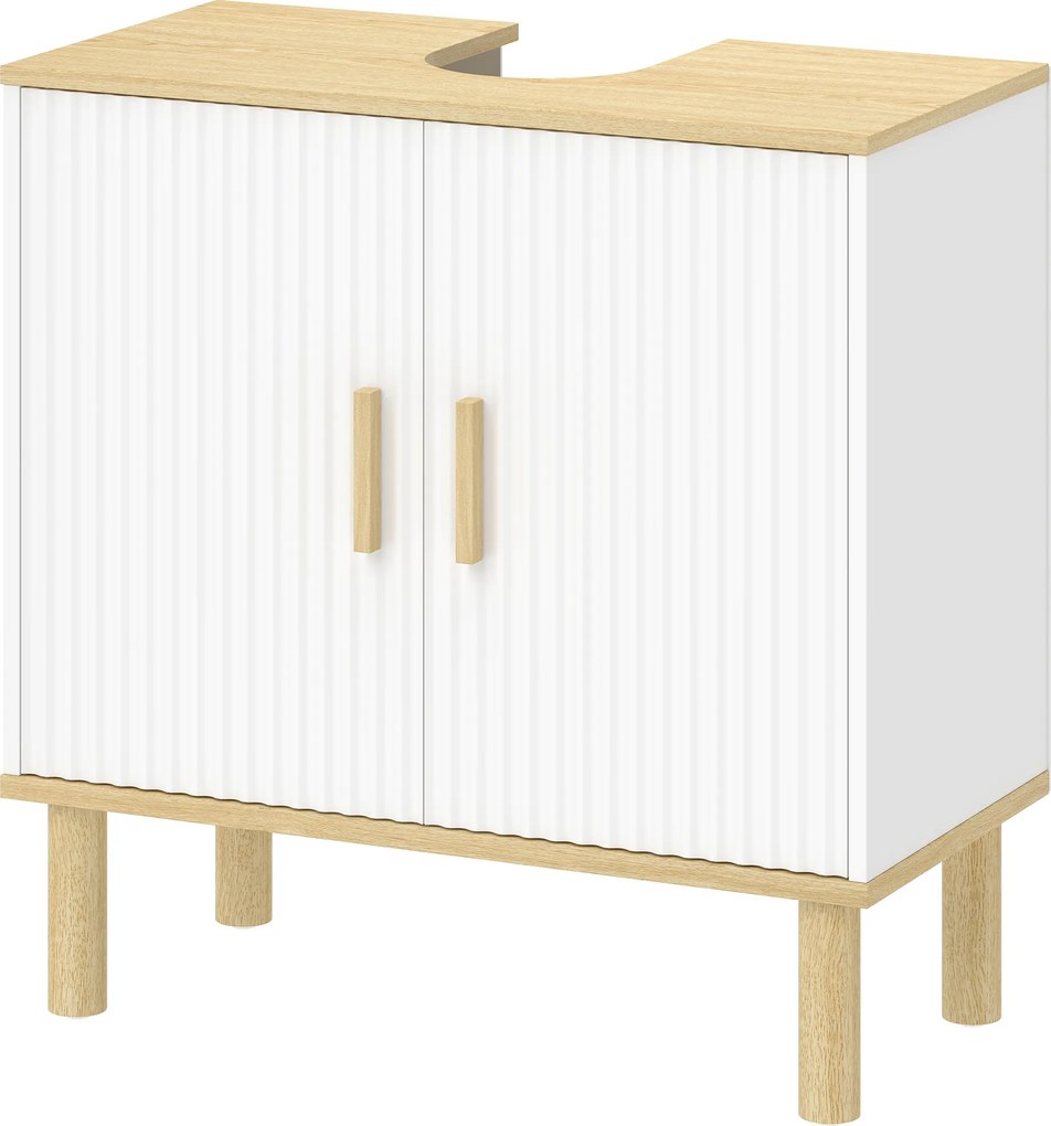HOMCOM skříňka pod umyvadlo s nastavitelnou policí Skříňka pro závěsná umyvadla s rýhovanými dveřmi 60x30x61 cm Bílá