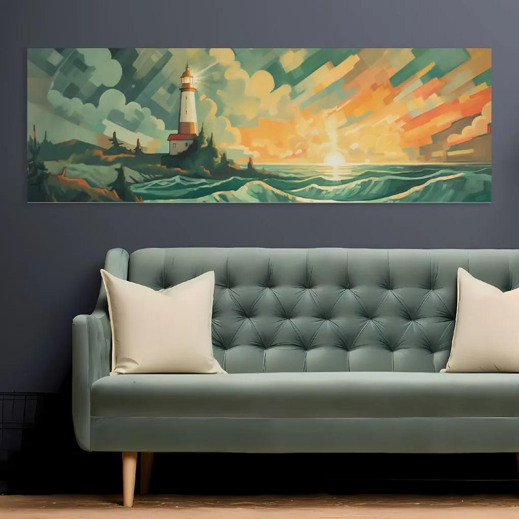 Obraz na plátně - Maják při západu slunce ve stylu Art Deco FeelHappy.cz Velikost obrazu: 180 x 60 cm