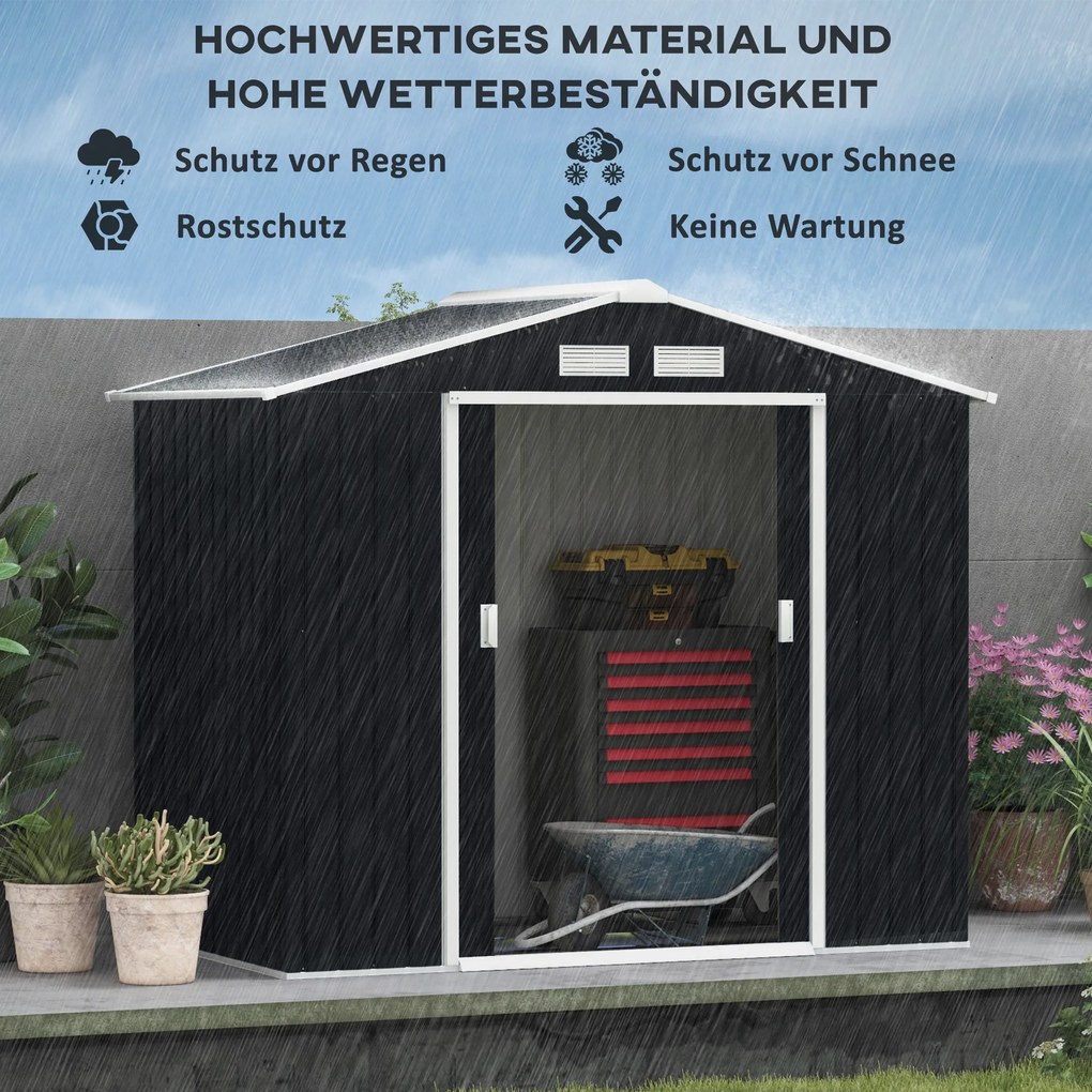 Outsunny kůlna na nářadí zahradní kůlna zahradní kůlna s rámem podlahy a posuvnými dveřmi ocelová odolná proti povětrnostním vlivům uhlíkově šedá 213…
