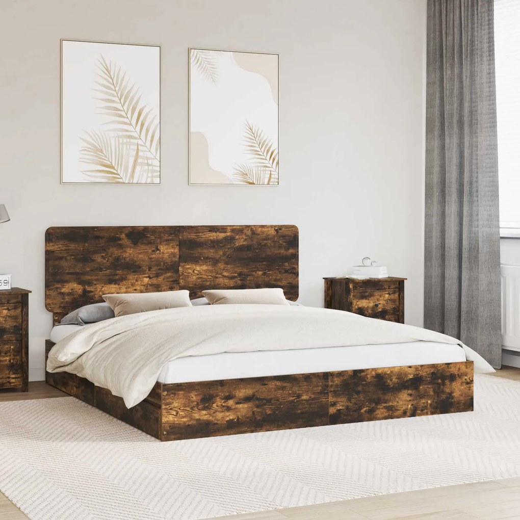 Postel s úložným prostorem se zásuvkou Kouřový dub 180 x 200 cm 3412662