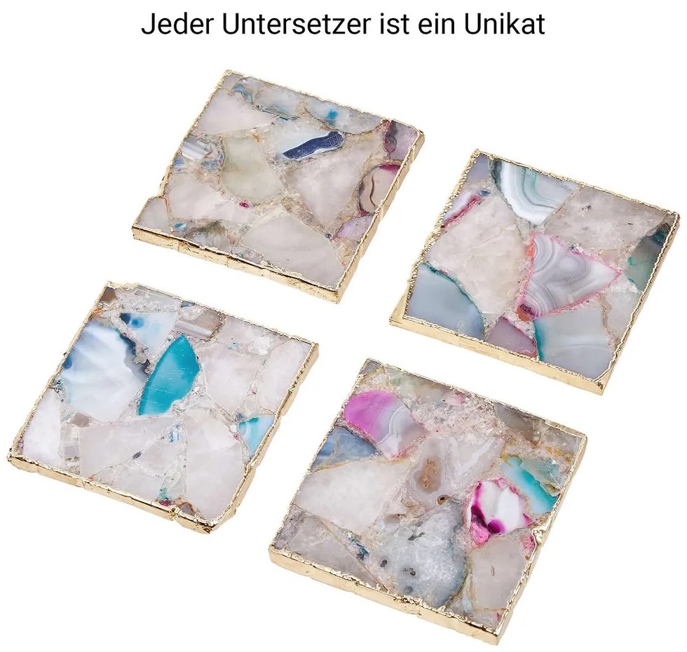 CRYSTAL Podtácek z drahých kamenů čtvercový 10 cm - mix/zlatá