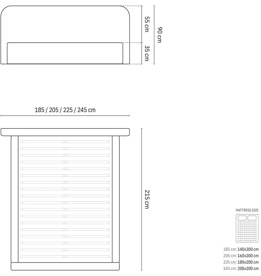 Tmavě šedá čalouněná dvoulůžková postel s úložným prostorem s roštem 200x200 cm Elizabeth – Micadoni