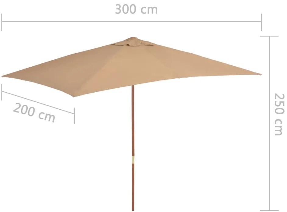 vidaXL Marketos Zahradní slunečník s dřevěnou tyčí 200 x 300 cm taupe