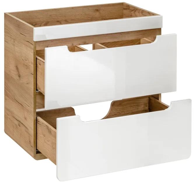 COMAD Závěsná skříňka s umyvadlem - ARUBA 820 white, šířka 60 cm, dub craft/lesklá bílá