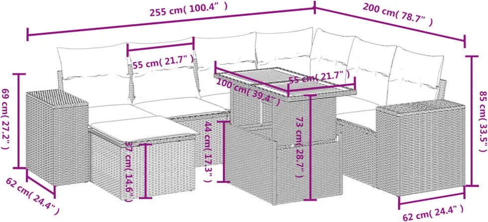 8dílná zahradní sedací souprava s poduškami černá polyratan 3272749