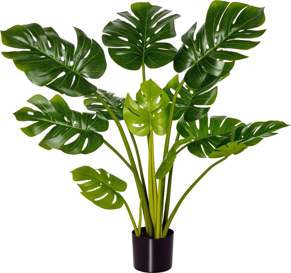 HOMCOM Umělé rostliny 110 cm Umělé Monstera rostliny v květináči Umělé stromy do interiéru Dekorativní rostlina Kancelářská rostlina Plastový květináč