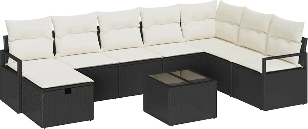 Set pohovek 9 ks 8-Počet míst Černá a krémová polyratan 3359236