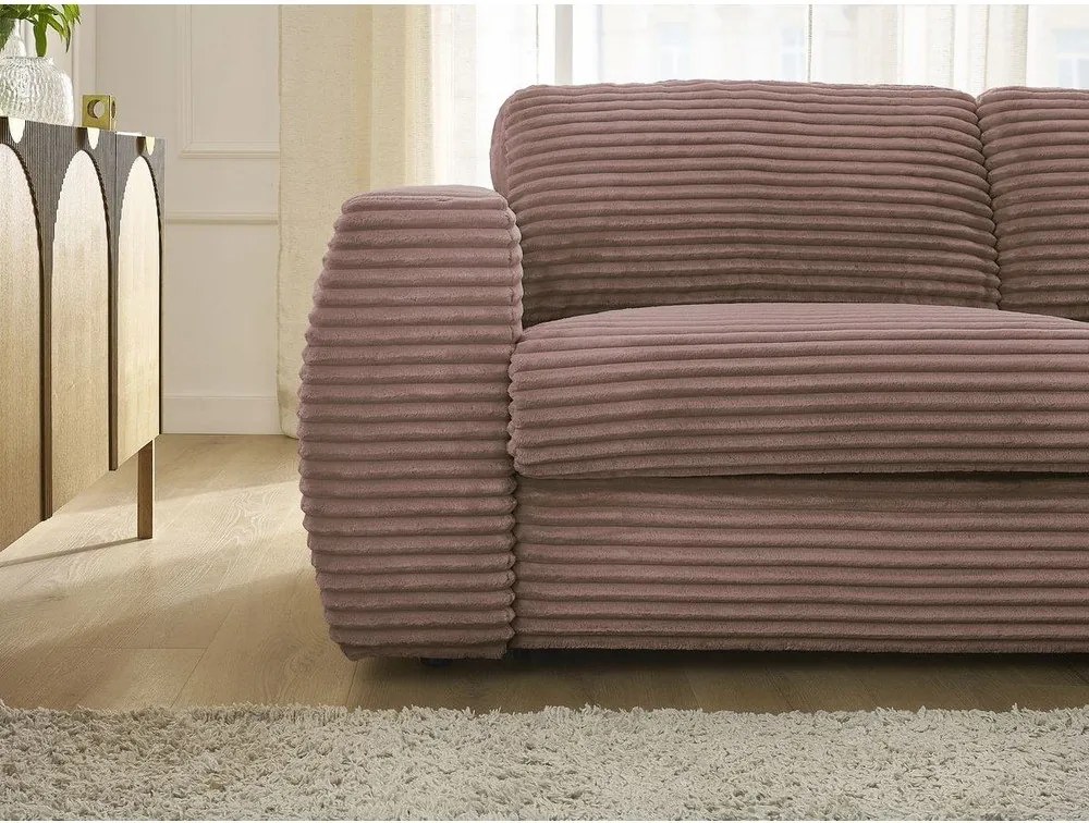 Růžová manšestrová pohovka na každodenní spaní/rozkládací 220 cm Hugo – Bobochic Paris